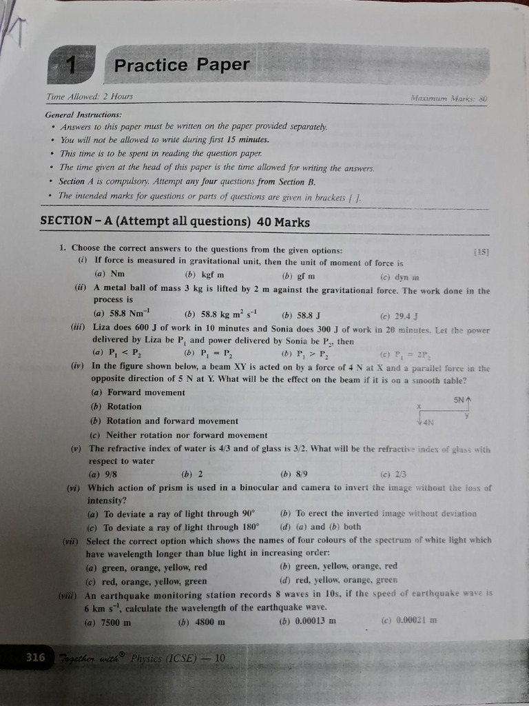 Physics Sample Papers ICSE | PDF