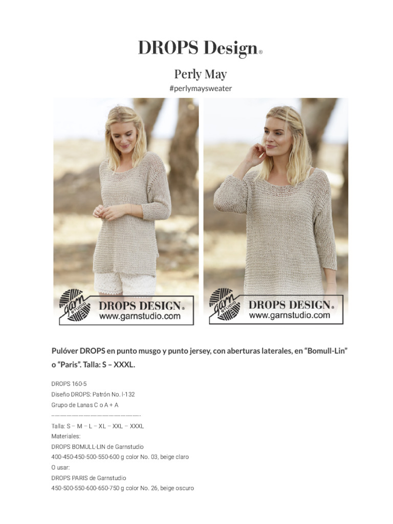 Perly May - Pulóver DROPS en Punto Musgo y Punto Jersey, Con Aberturas ...