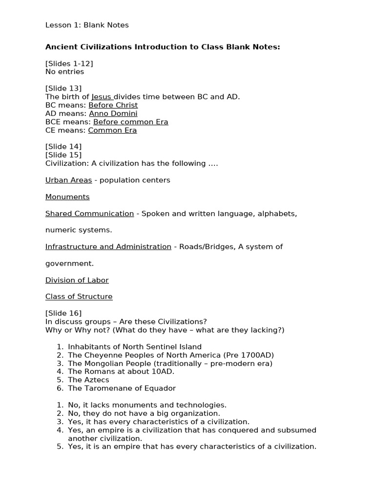 Introduction To Class Blank Notes 1 | PDF | Common Era | Anno Domini