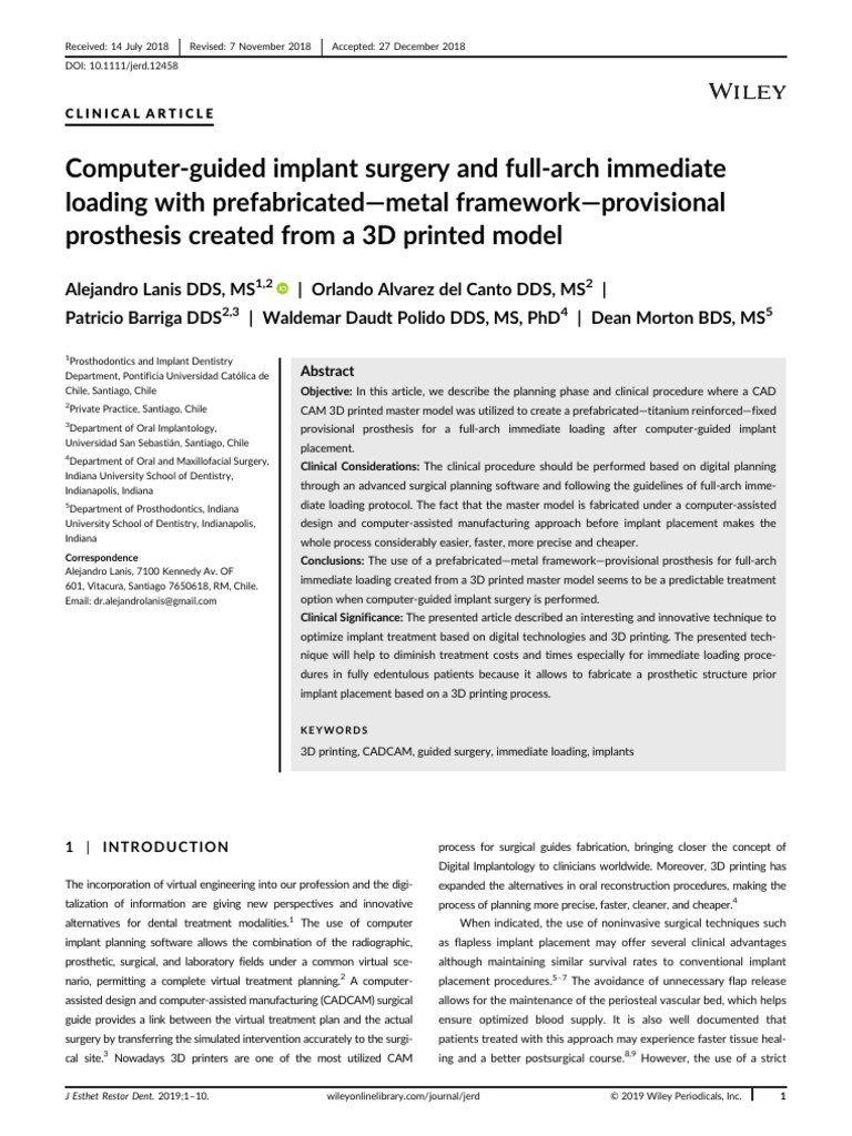 2019 - Guided Surgery and Immediate Loading - JERD | PDF | Dental ...