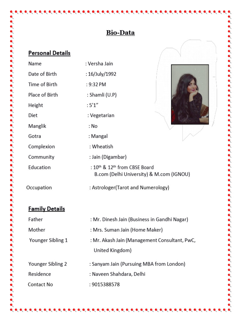 Bio Data Versha | PDF