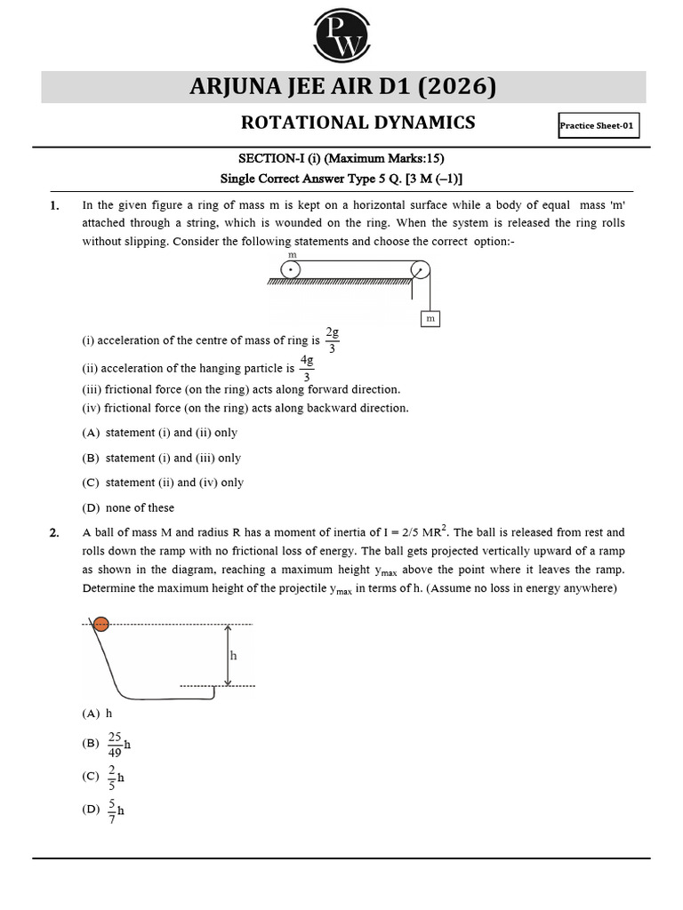 6746efe4833c746fd74cea84 - ## - Rotational Dynamics - Practice Sheet-01 ...