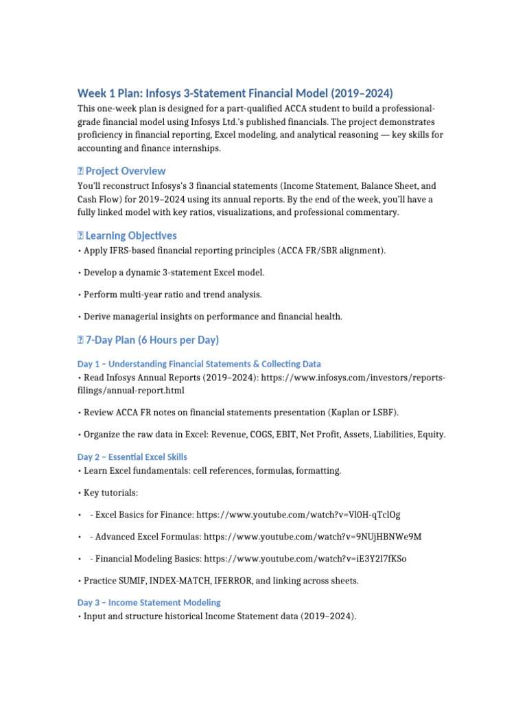 Infosys 3-Statement Model Plan 2019-2024 | PDF | Financial Statement ...