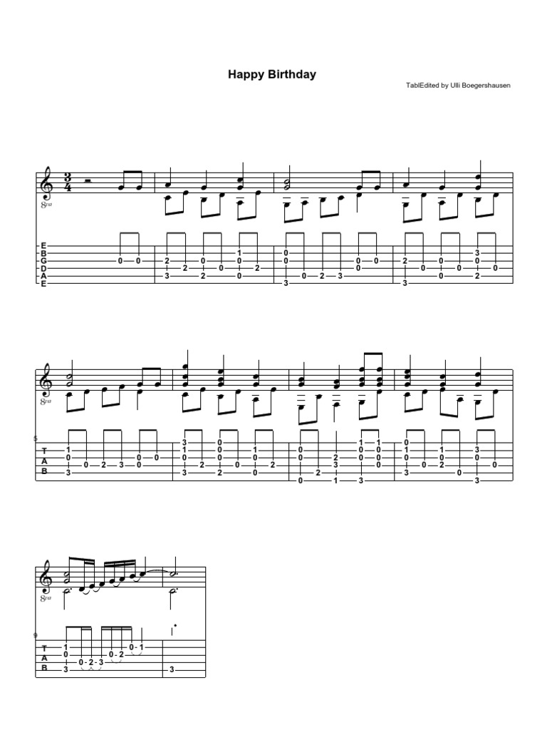Happy Birthday Acoustic Guitar Tab | PDF