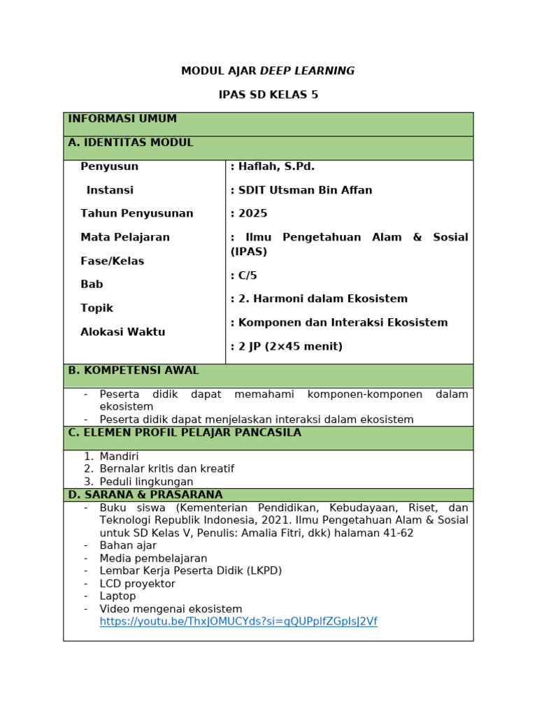 Modul Deep Learning IPAS Kelas 5 SD | PDF