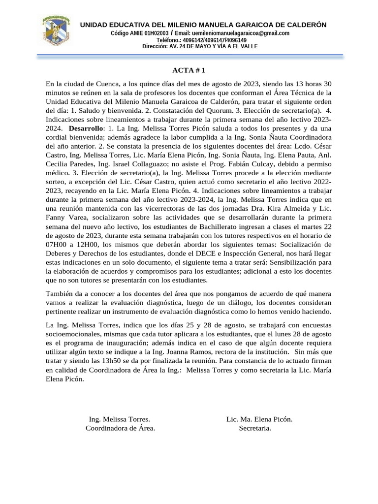 ACTAS AREA TÉCNICA 2023-2024 | PDF | Plan de estudios | Aprendizaje