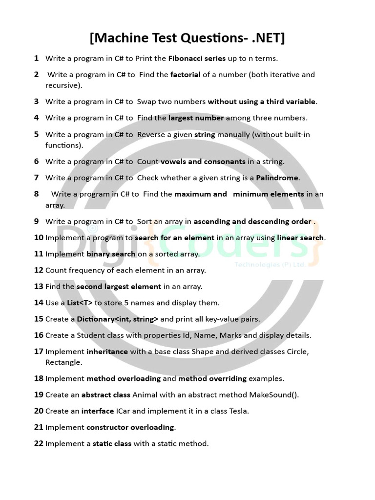 C# Programming Challenges and Solutions | PDF | C Sharp (Programming ...
