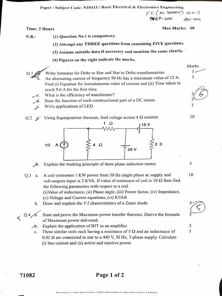 Basic Electrical & Electronics Exam Guide | PDF | Transformer ...