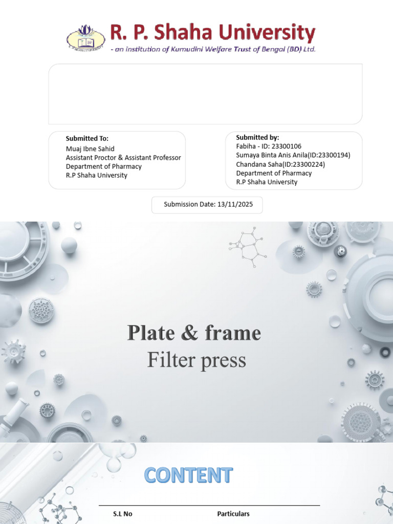 Plate & Frame Filter Press Overview | PDF | Filtration | Industrial ...