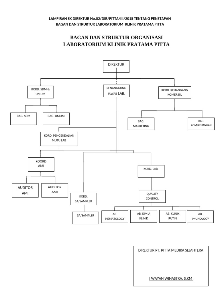 Struktur Organisasi Laboratorium Klinik Pittа | PDF
