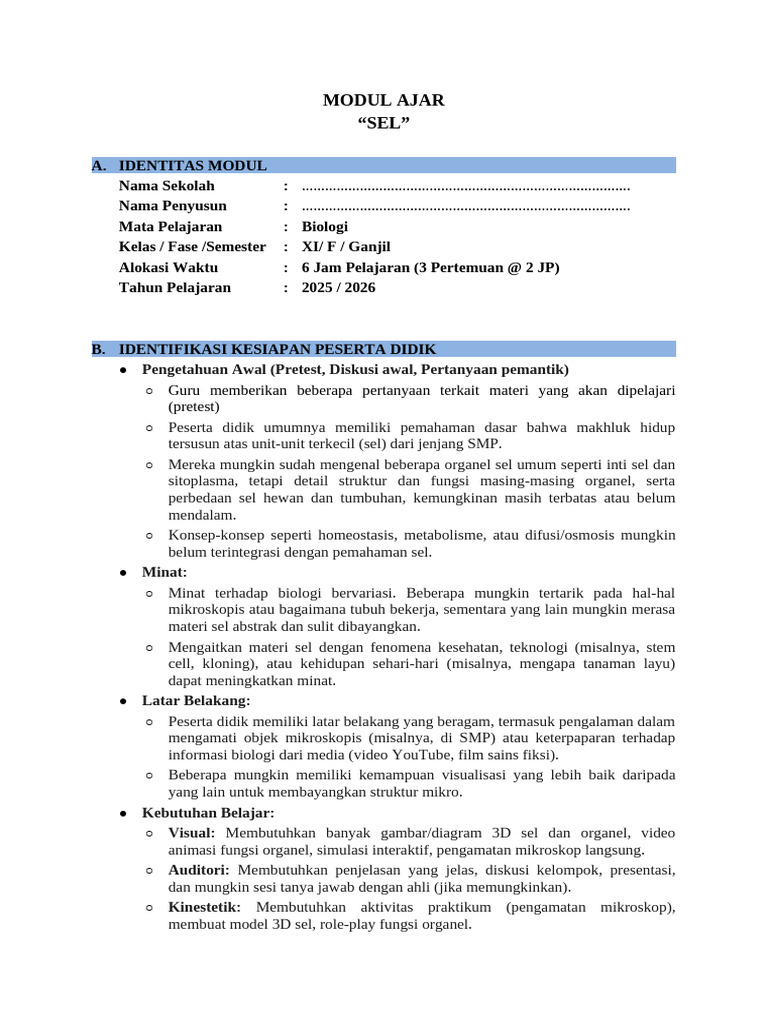 Deep Learning Struktur Dan Fungsi Sel | PDF