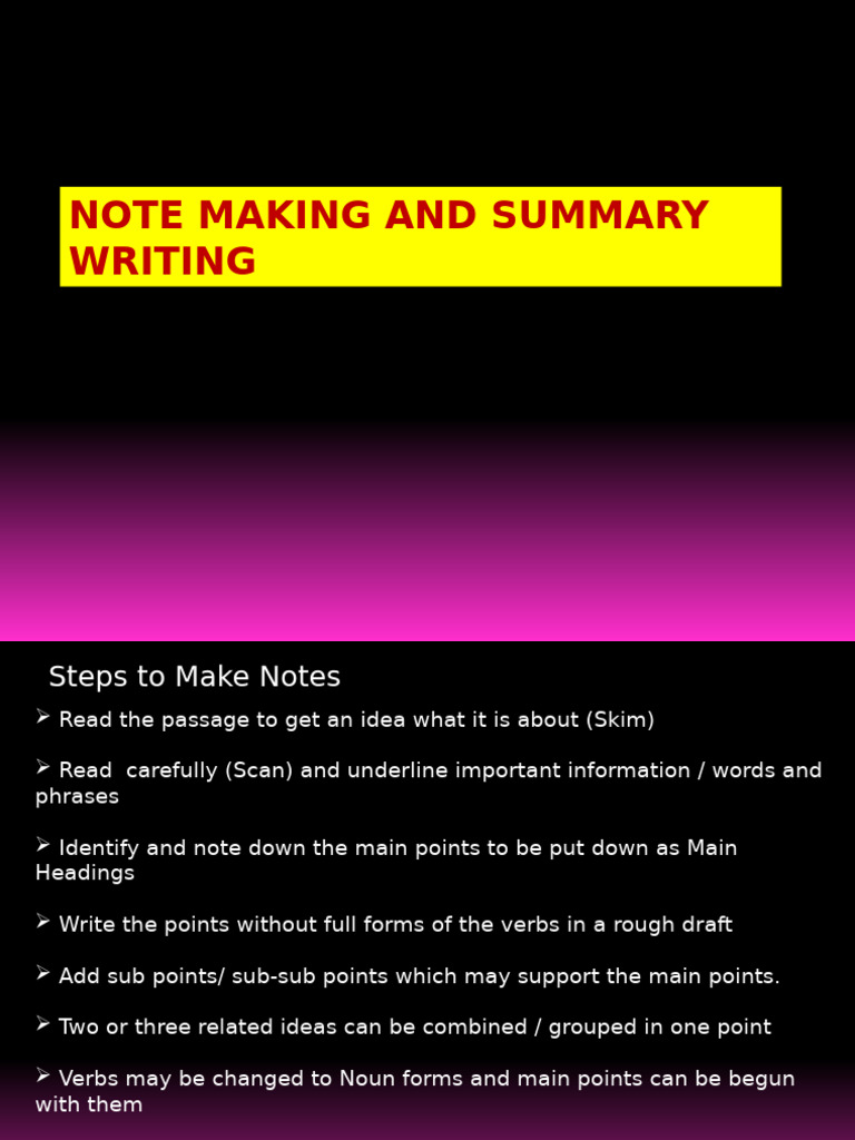 Note Making and Summary Writing | PDF | Verb | Word