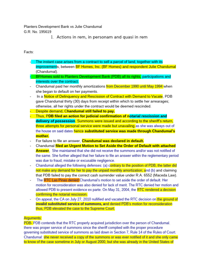 Planters Development Bank Vs Julie Chandumal | PDF | Service Of Process ...