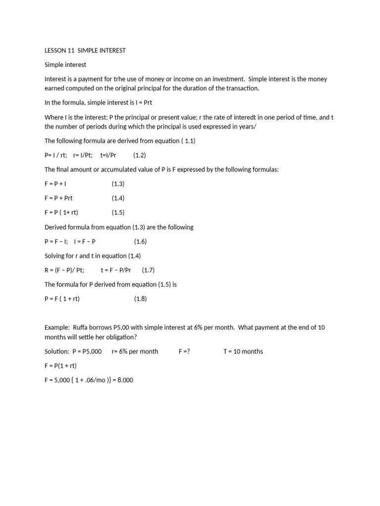 Lesson 11 Simple Interest | PDF