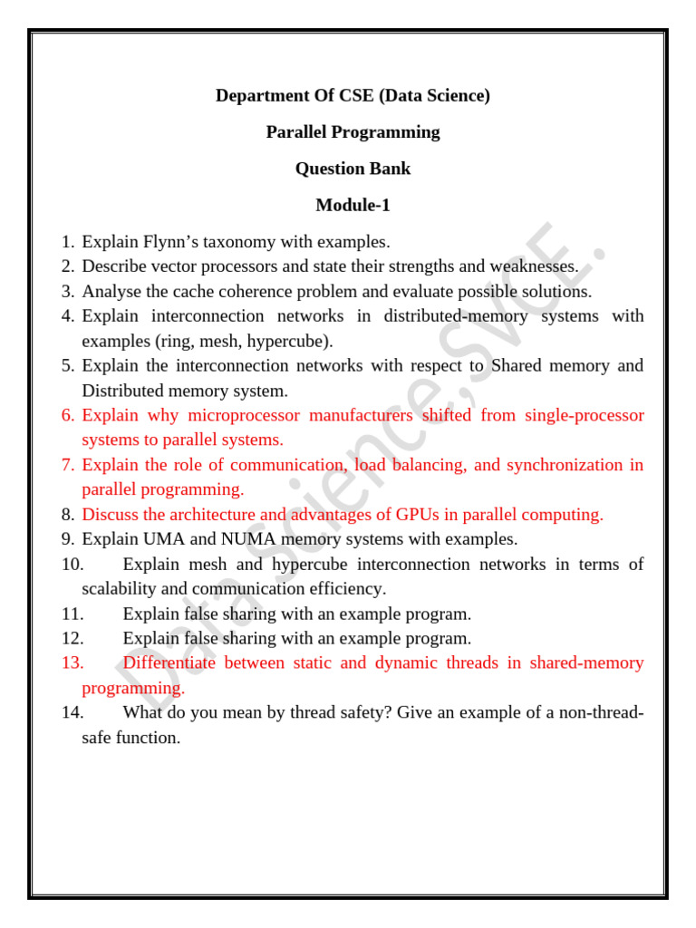 QUESTION BANK (Parallel Programming) | PDF | Parallel Computing ...
