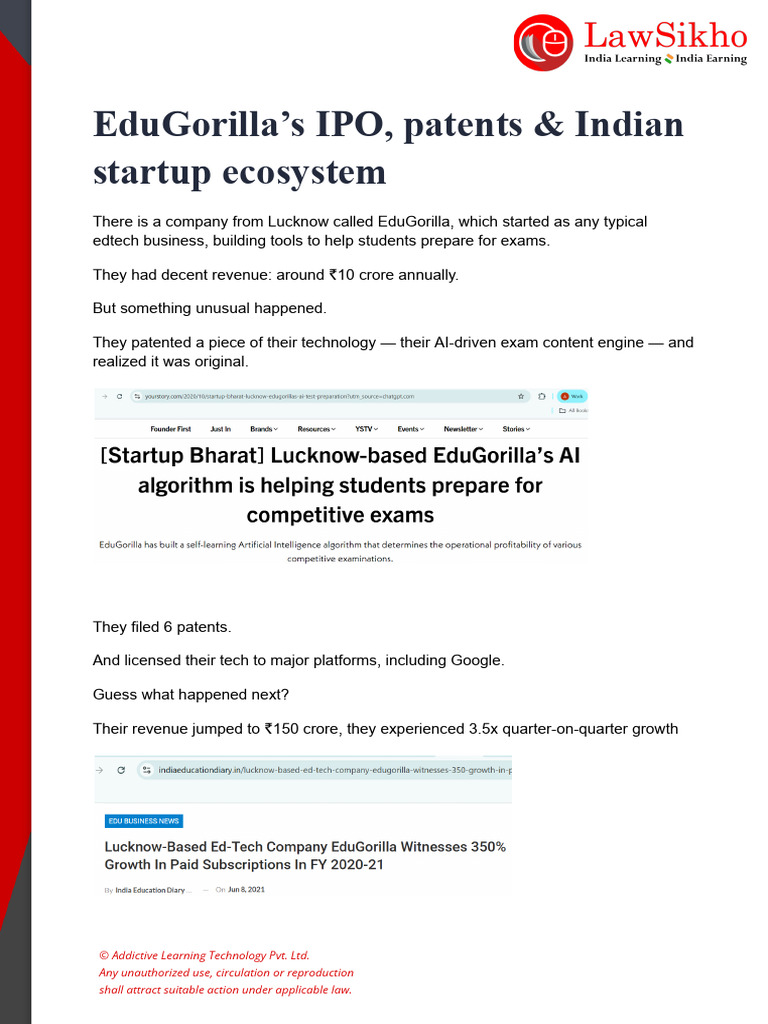 EduGorilla's Patents Boost Startup Growth | PDF | Startup Company ...