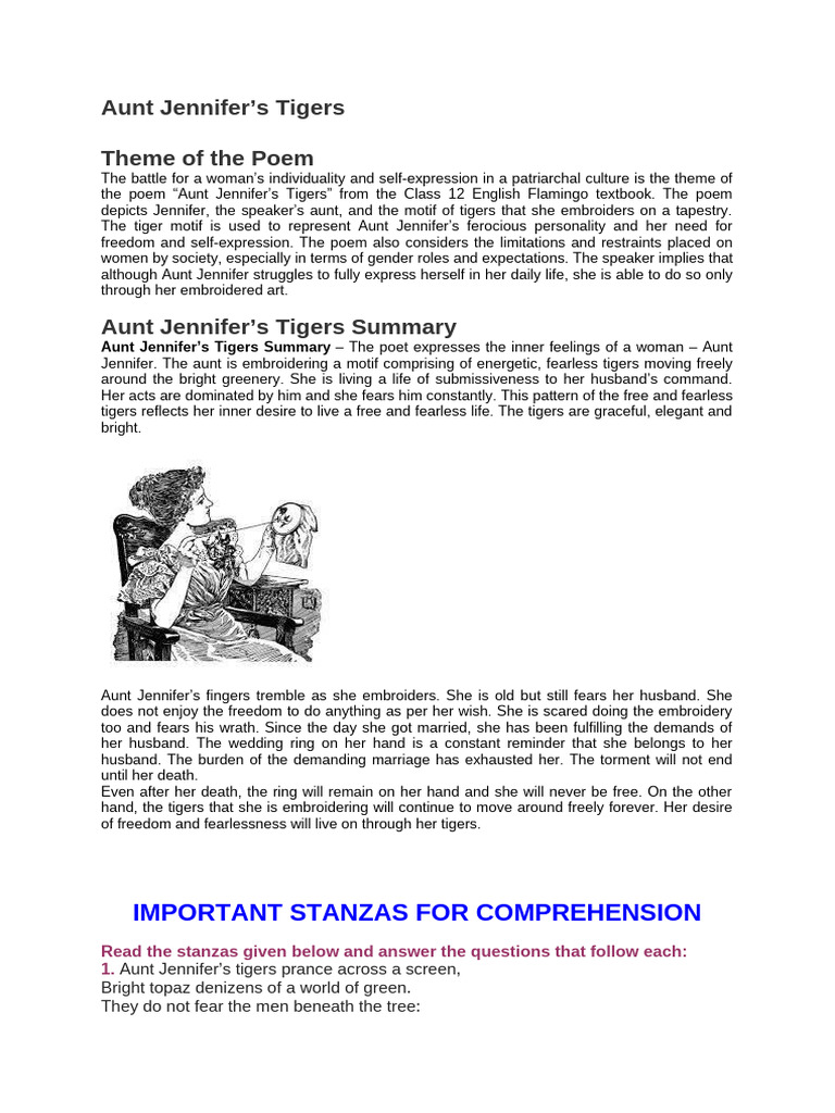 Aunt Jennifer's Tigers: A Feminist Analysis | PDF | Embroidery
