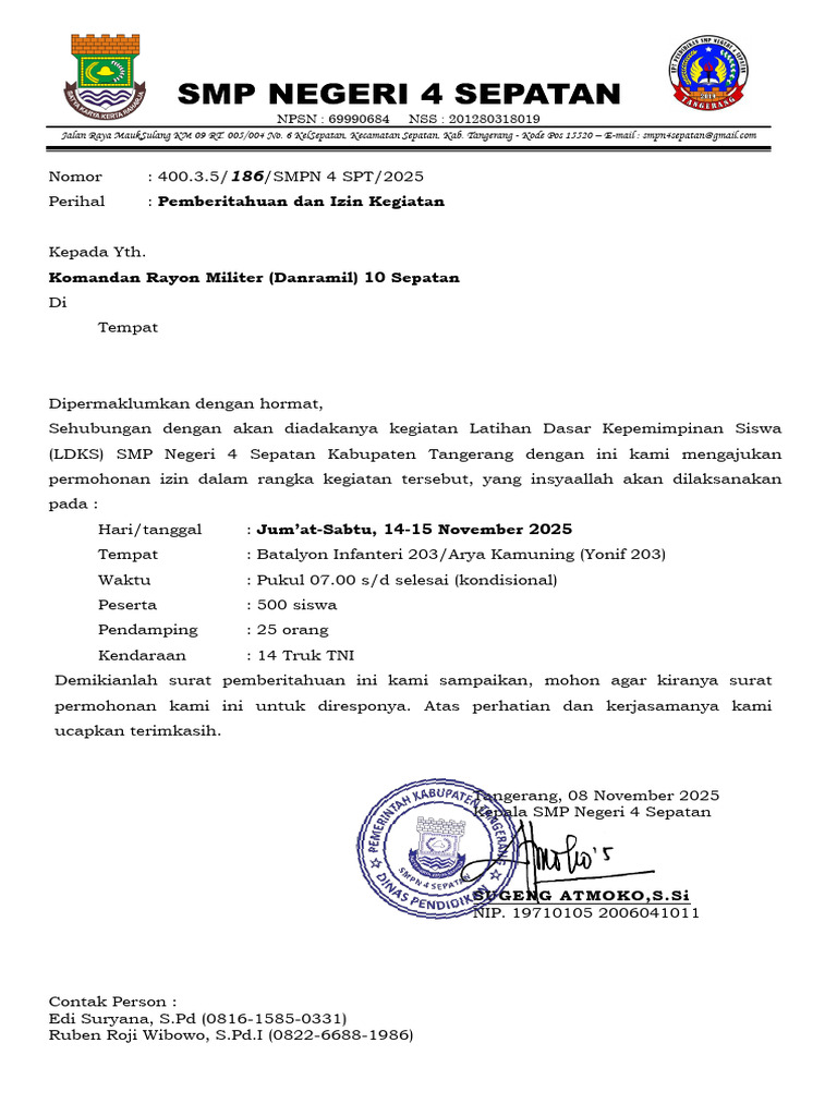 Surat Pemberitahuan Dan Izin - Danramil 10 Sepatan | PDF