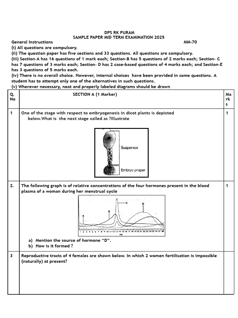 Sample Paper Class Xii Bio 2025 | PDF | Genotype | Zygosity