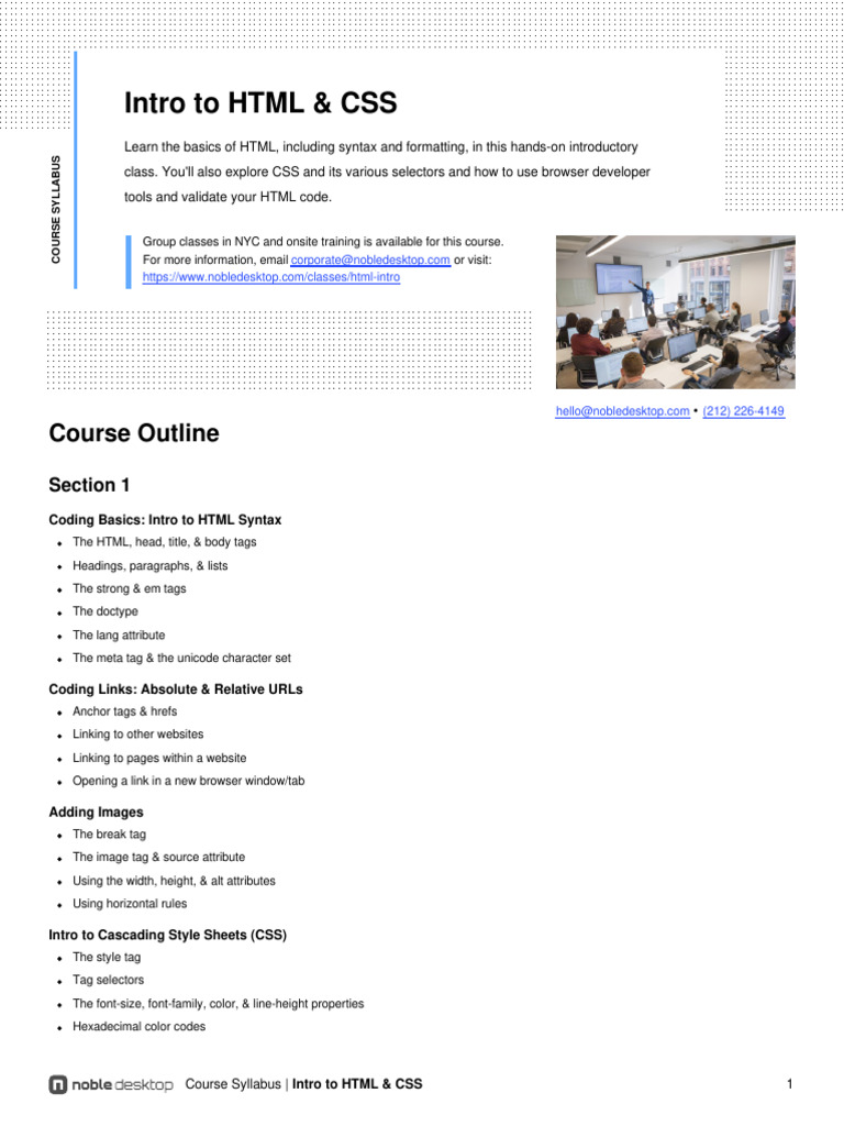 Intro to HTML and Css Syllabus | PDF | Html Element | Html