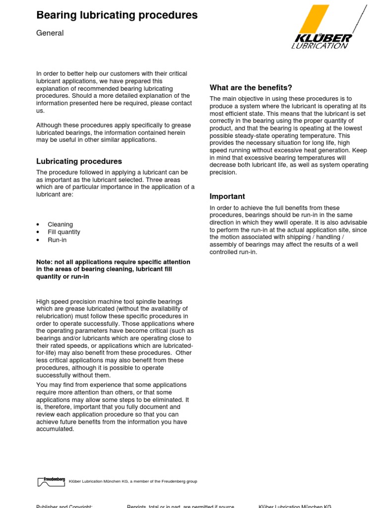 Kluber Bearing Lubrication | PDF | Bearing (Mechanical) | Lubricant