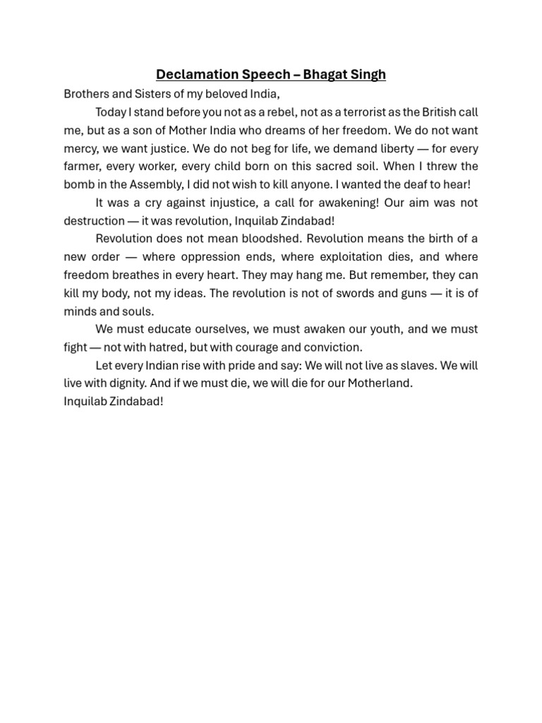 Declamation Speech-Class VI | PDF