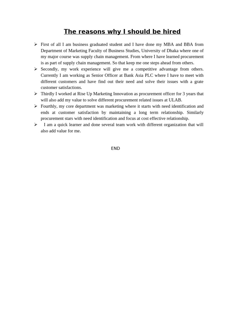 Reason Bhind Selecting Me | PDF