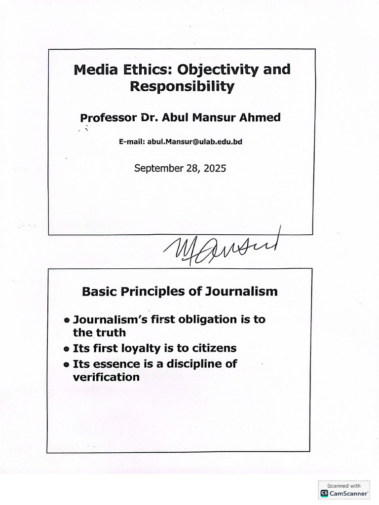 Media Ethics-Objectivity and Responsibility (Slide 3 and Reading ...