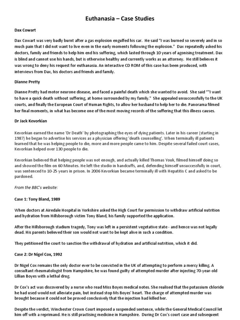 Euthanasia Case Studies | PDF | Medicine | Health Sciences