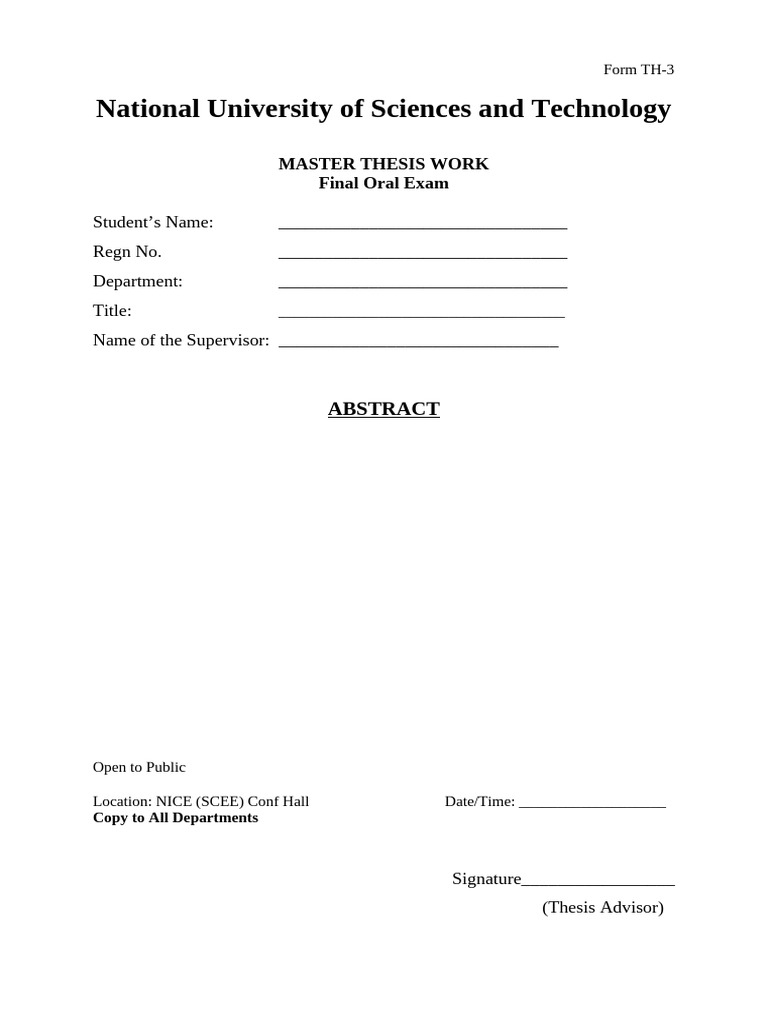 NUST Master Thesis Oral Exam Form | PDF