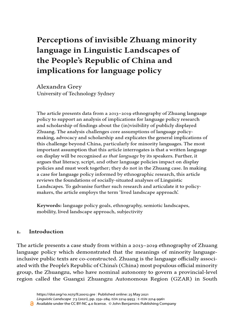Perceptions of Invisible Zhuang Minority Language in Linguistic ...