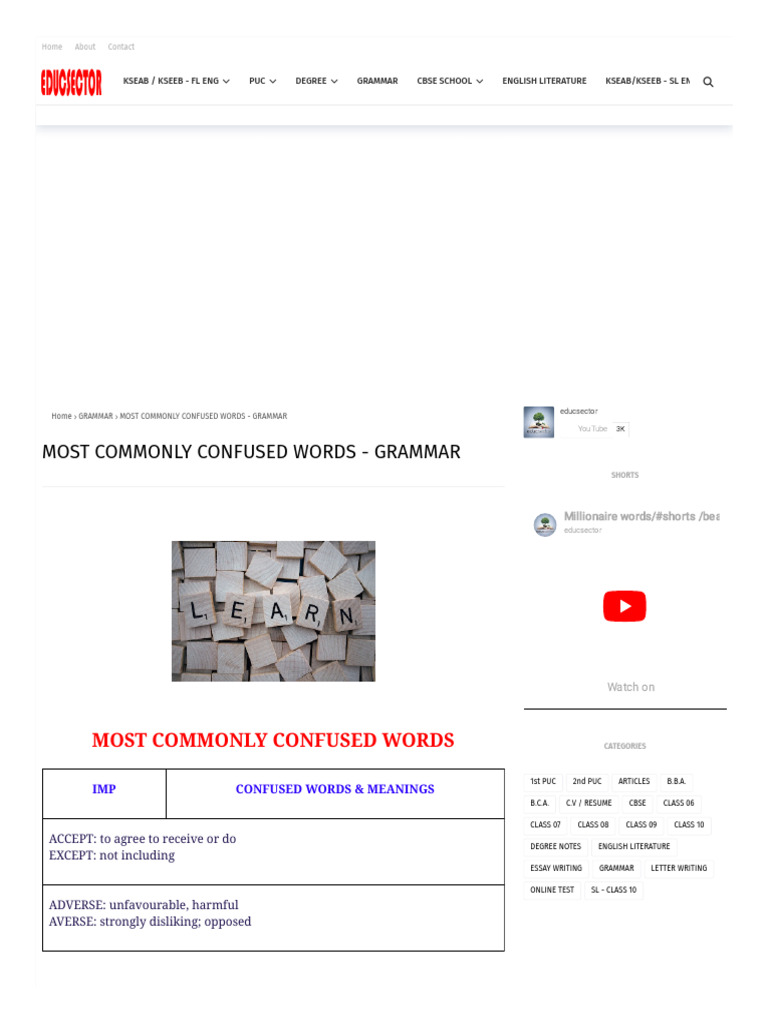 Most Commonly Confused Words - Grammar | PDF