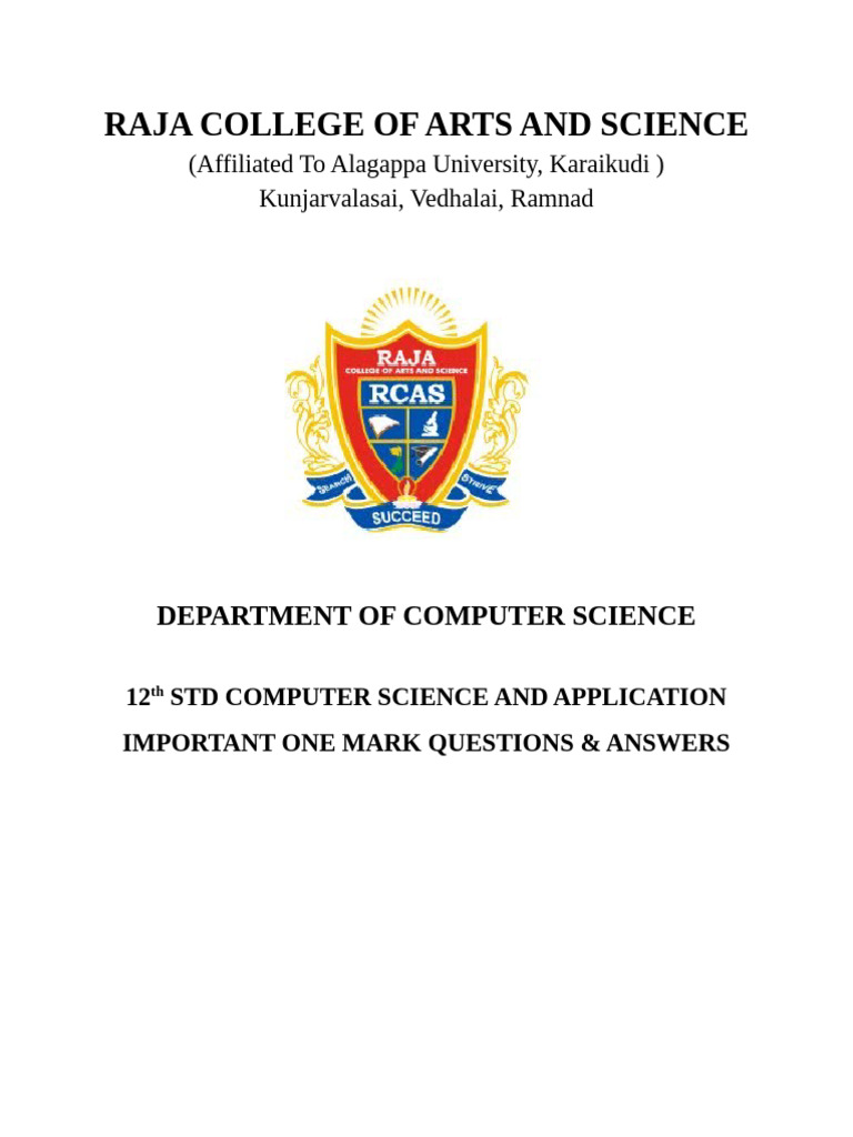 12th STD Computer Science Q&A Guide | PDF