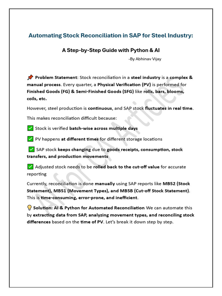 Automating Stock Reconciliation Using SAP (After Physical Verification) PDF | PDF | Computing