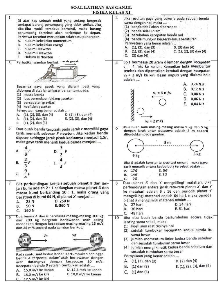 Soal Latihan Sas Fisika Kelas Xi Ganjil 2025-2026 | PDF