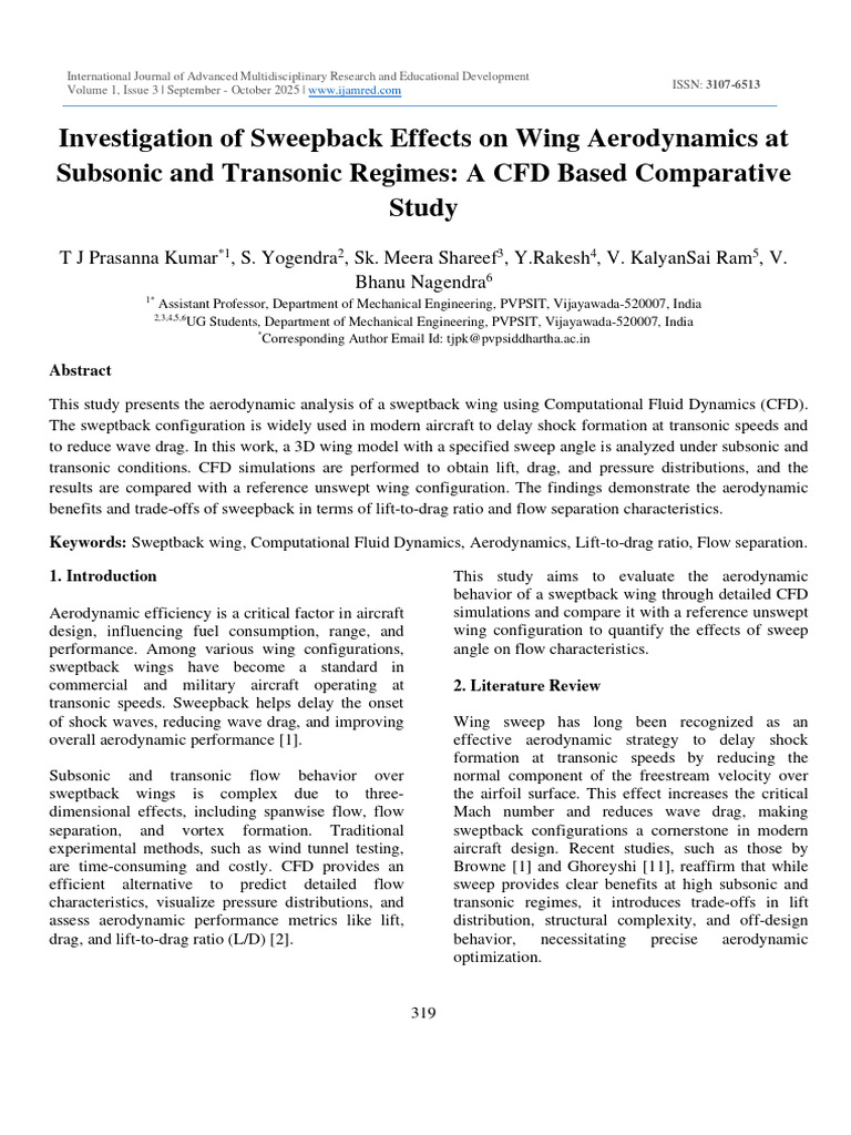 Investigation of Sweepback Effects on Wing Aerodynamics at Subsonic and Transonic Regimes: A CFD ...