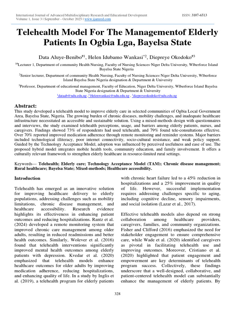 Telehealth Model For The Managementof Elderly Patients In Ogbia Lga, Bayelsa State | PDF ...