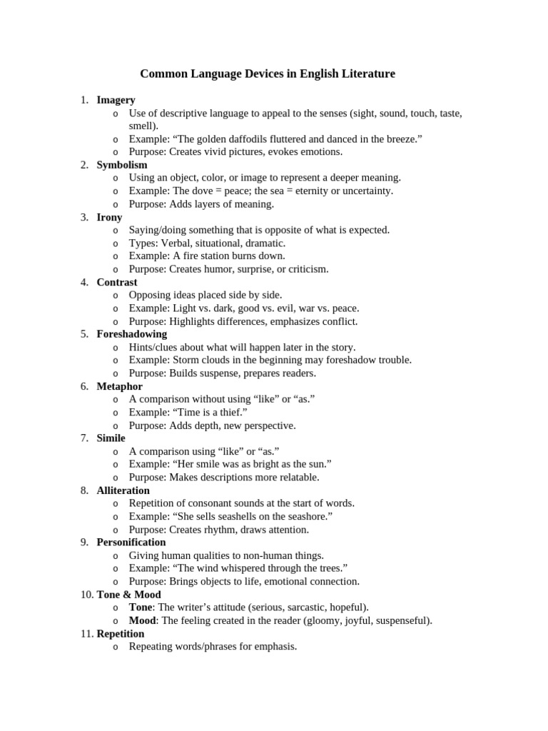Common Language Devices in English Literature CLASS12 | PDF | Irony