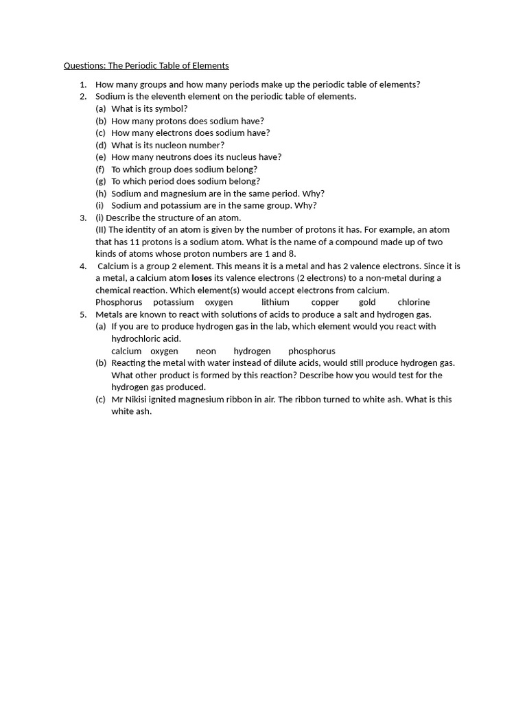Questions Periodic Table | PDF