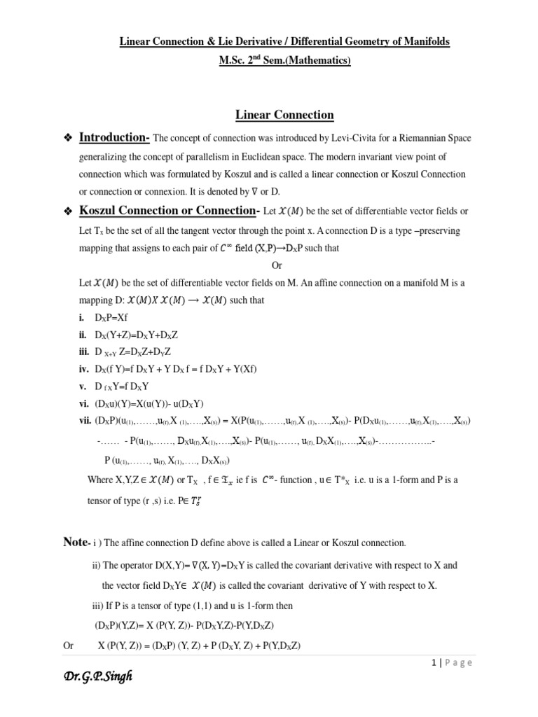 Linear Connection in Differential Geometry | PDF | Tensor | Applied ...