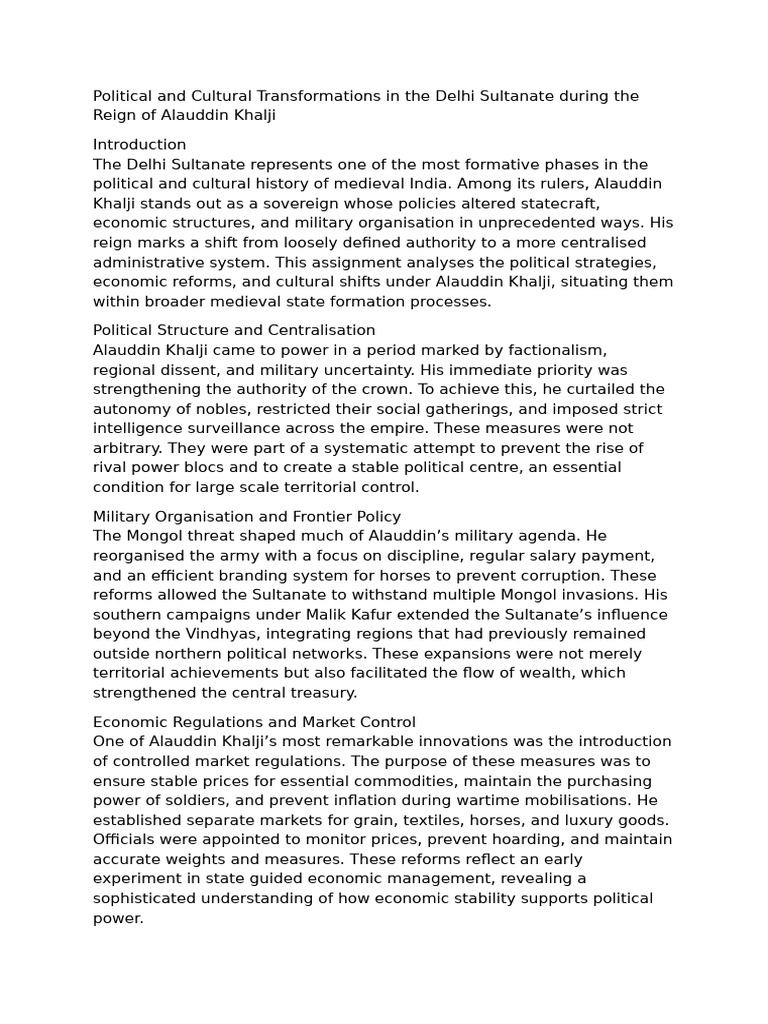 Political and Cultural Transformations in the Delhi Sultanate During ...