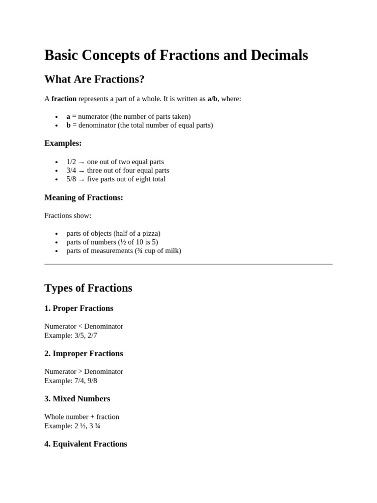 Understanding Fractions and Decimals | PDF | Decimal | Numbers