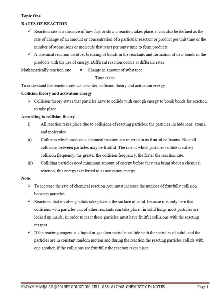 Chemistry F4: Rates of Reaction Notes | PDF | Reaction Rate | Redox