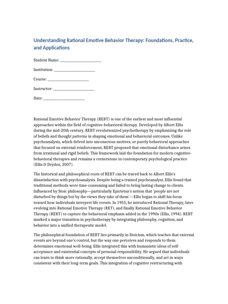 REBT Assignment 6pages APA | PDF | Rational Emotive Behavior Therapy ...