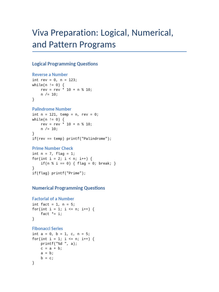 Viva Logical Numerical Pattern Programs | PDF