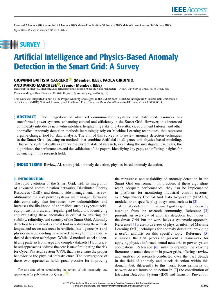Artificial Intelligence and Physics-Based Anomaly Detection in The Smart Grid A Survey | PDF ...