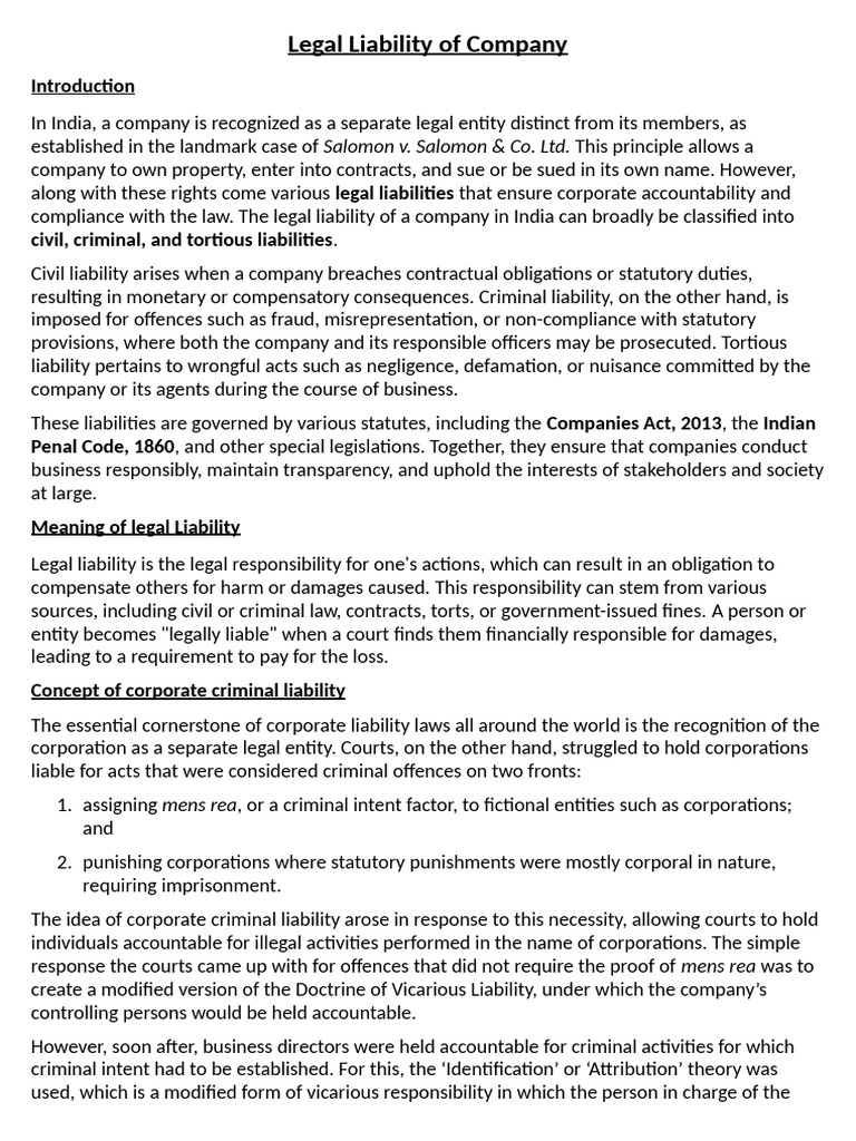 Understanding Corporate Legal Liability in India | PDF | Tort | Legal ...