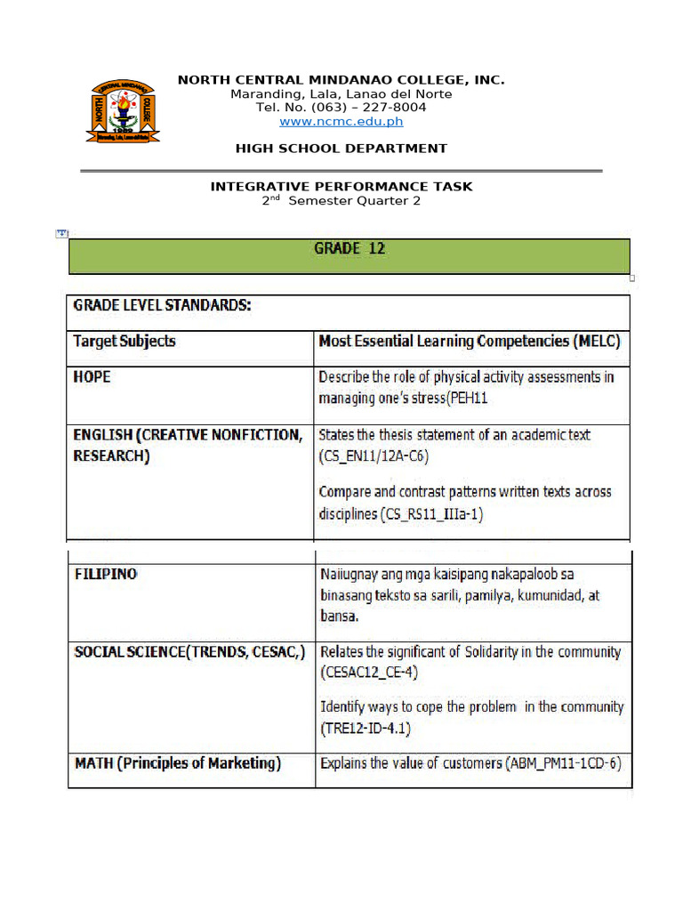 CESAC Integrative Performance Task | PDF