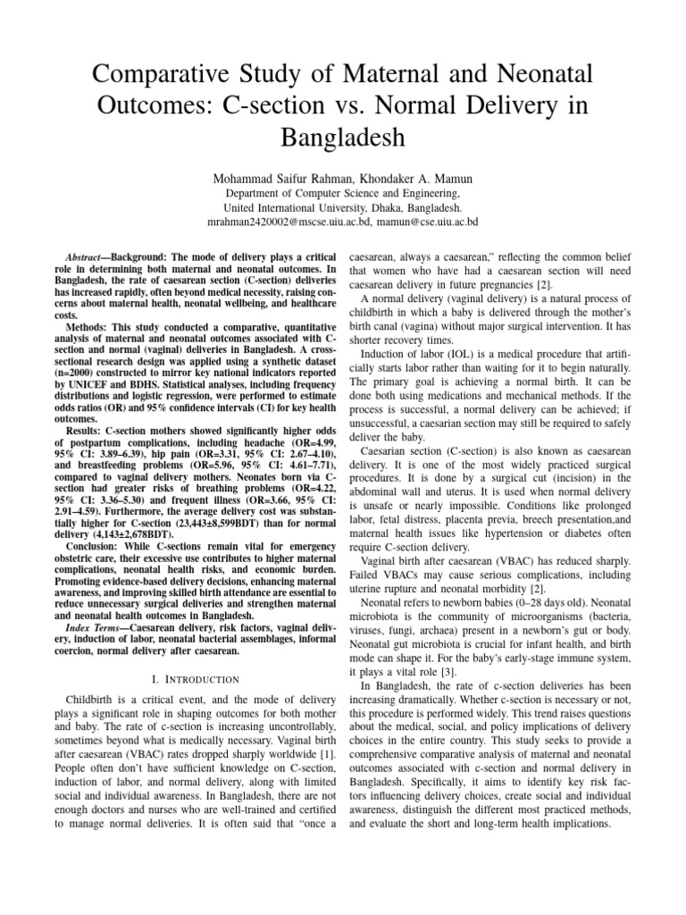 C-Section vs. Normal Delivery Outcomes in Bangladesh | PDF | Caesarean ...