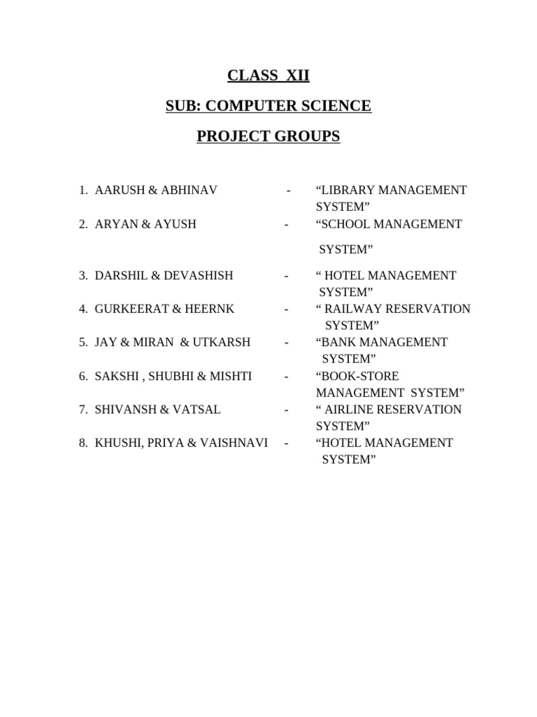 Class XII Computer Science Projects | PDF